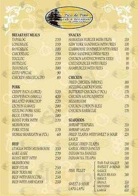 Pico De Pino Cafe & Restaurant, Tanay - | Menu and Prices
