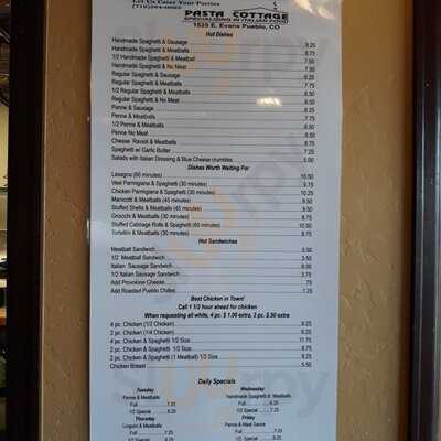 Online menu of PASTA COTTAGE, PUEBLO - restaurant ratings